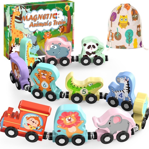 Toys | Magnetic Wooden Animals Train Set Montessori Toddlers Learning ...